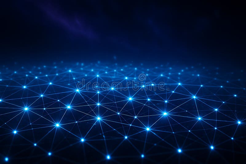 Abstract Glowing Blue Network of Interconnected Points on a Dark ...