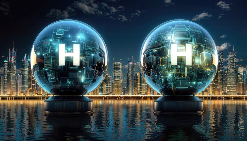 Digital Visualization: Cyberpunk Hydrogen Spheres in Futuristic ...