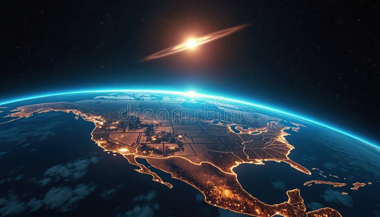 Digital Visualization of Earth from Space with Glowing Cities ...