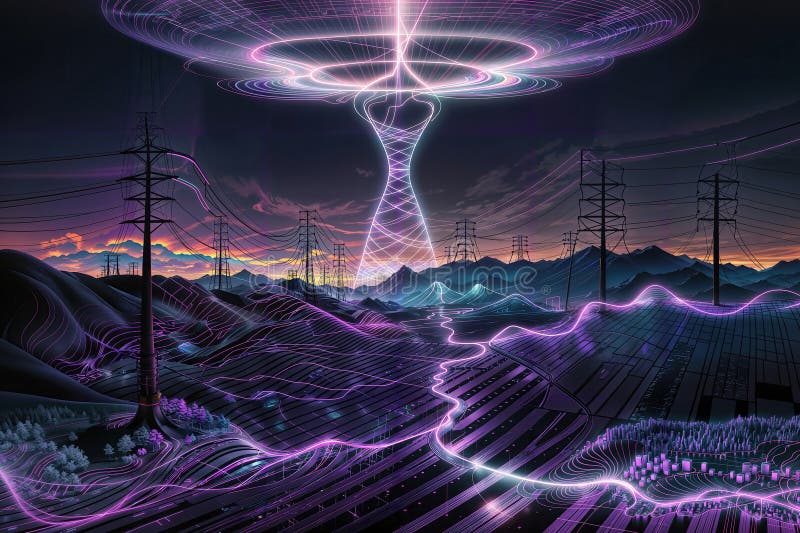 Digital Visualization of Electrical Waves and Neon Lights, Generative ...