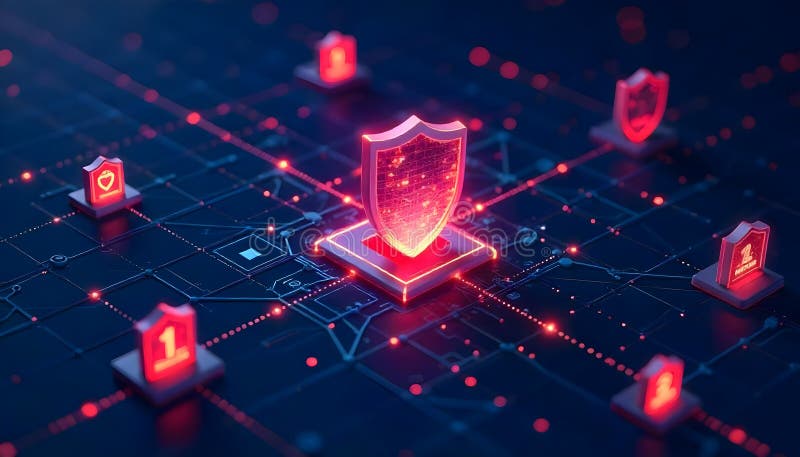 Digital Visualization Features a Network Grid with a Prominent Red ...