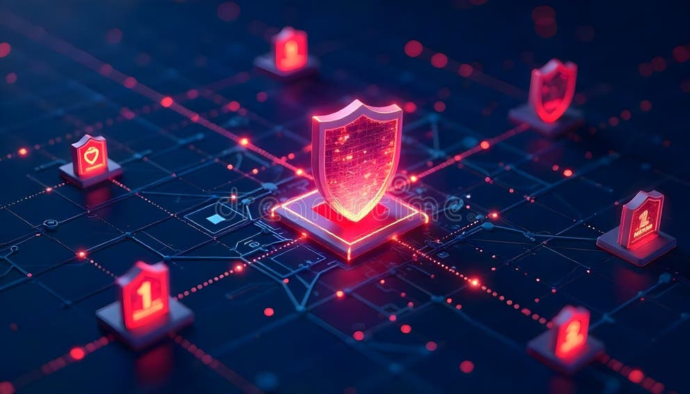 Digital Visualization Features a Network Grid with a Prominent Red ...