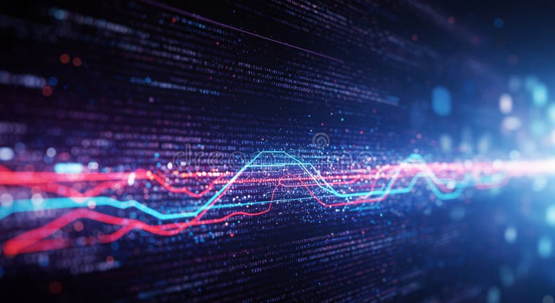 A Digital Visualization Featuring a Dynamic Graph with Red and Blue Lines on a Dark Stock ...
