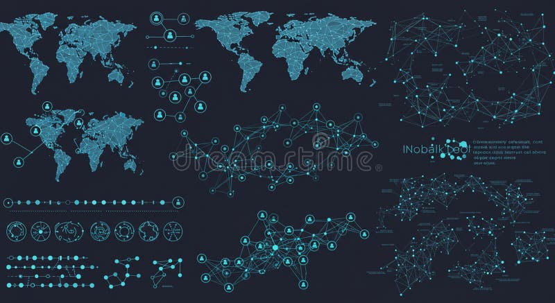 Digital Visualization Featuring Multiple World Maps and Network ...