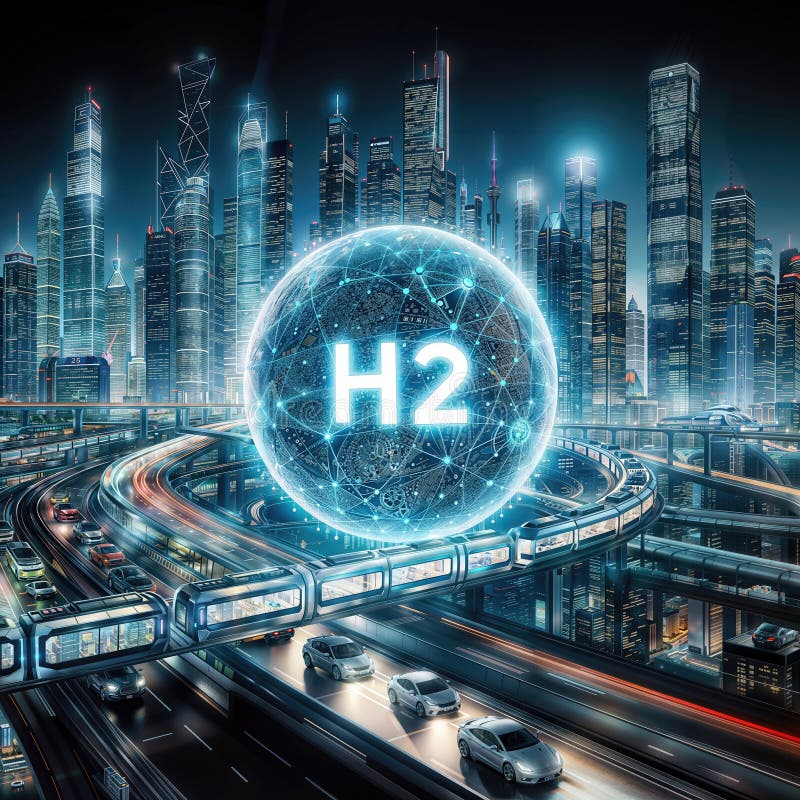 Digital Visualization: Futuristic Hydrogen Sphere in Cyberpunk ...