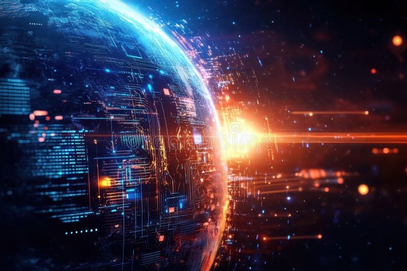 Digital Visualization of a Futuristic Planet with Glowing Energy Rays ...