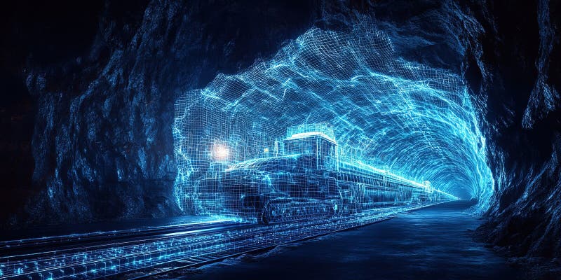 Digital Visualization of a Futuristic Train Inside a Glowing Tunnel ...