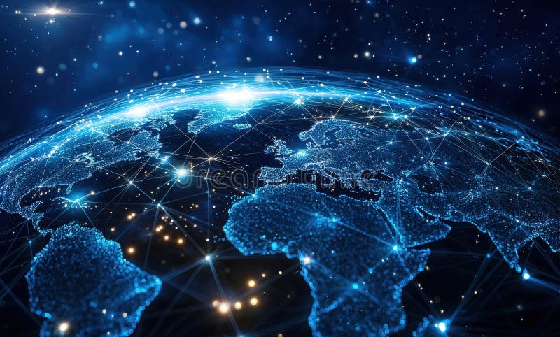 Global Connections Depicted on a Digital World Map with Illuminated ...