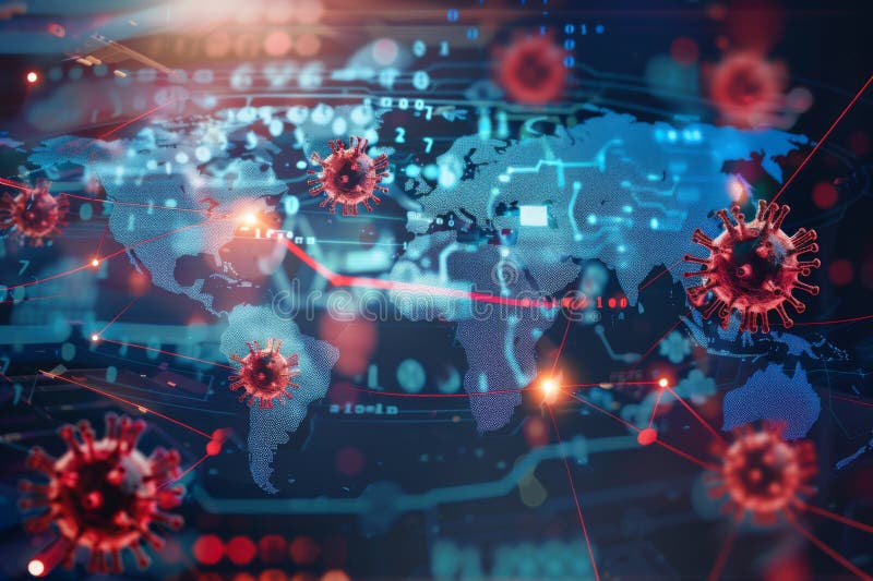 Global Pandemic Concept with Digital Virus and World Map Stock Image ...