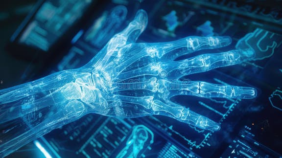 Digital Visualization of a Hand X-Ray with Medical Data Display Stock ...