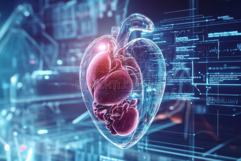 Digital Visualization of a Heart Model with Glowing Elements and ...