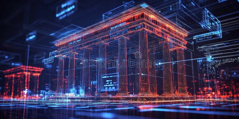 Digital Visualization of a Historic Landmark with Glowing Highlights ...