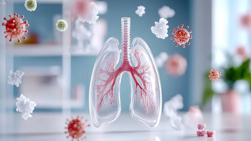 Digital Visualization of Lungs with Viruses and Bacteria in a Medical ...