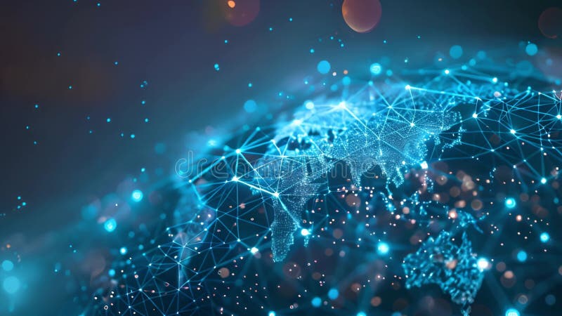 Glowing Network Nodes and Connections Illustrating Global Connectivity ...