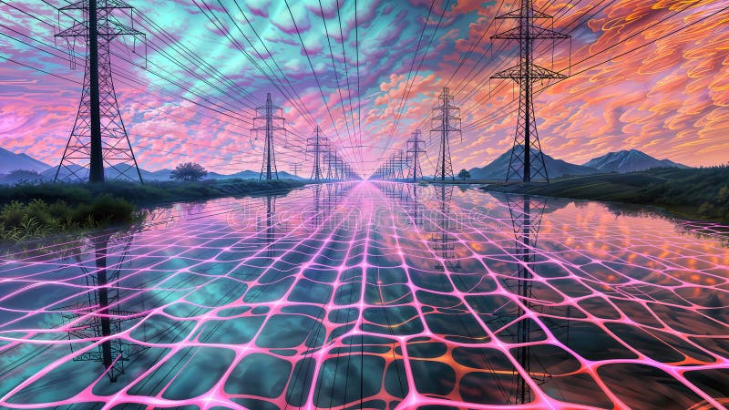 Digital Visualization of Post-apocalyptic Neon Grids, Generative Ai ...