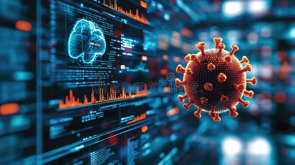 Digital Visualization of Virus Simulation on Futuristic Data Interface. HMPV, Human ...