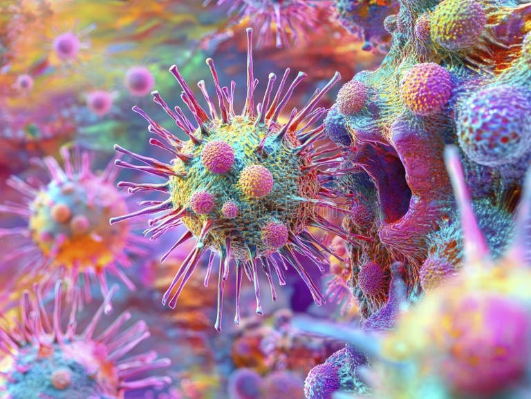 Digital Visualization of Viruses Under a Microscope, Surreal and Vibrant Colors Stock Image ...