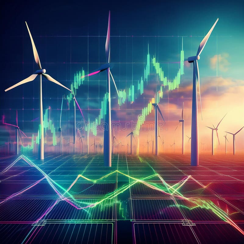 Wind Turbines with Renewable Energy Data Overlay Solar Power Station ...
