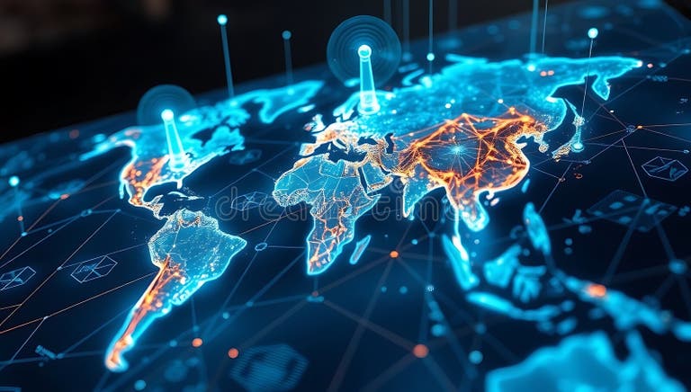 Global Network Digital World Map Showing Interconnections Stock ...