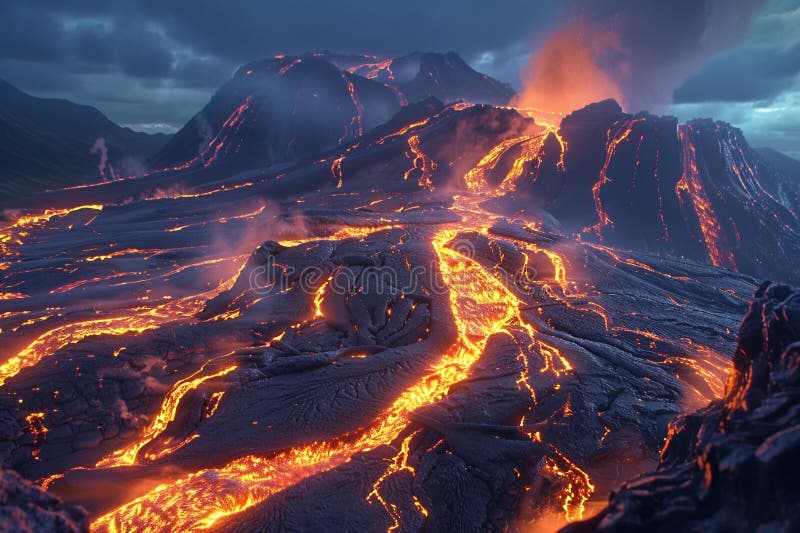 Digital Volcanic Landscape Lava Flows Dynamic Earth Stock Illustration ...