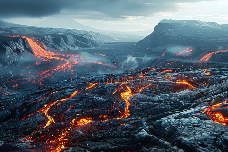 Digital Volcanic Landscape Lava Flows Dynamic Earth Stock Illustration ...