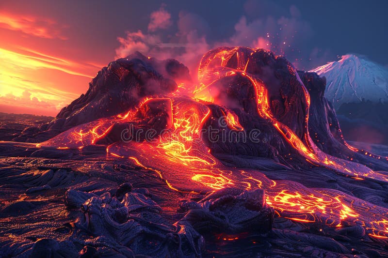 Digital Volcanic Landscape Lava Flows Dynamic Earth Stock Illustration ...