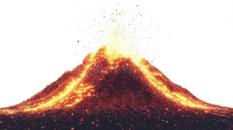 Digital Volcano Erupts with Binary Code and Lava Flowing Down Its ...