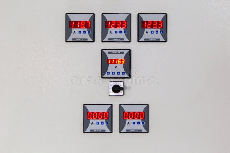 Digital Voltmeter, Amp Meter and Signal Lamp on Control Panel of Power ...