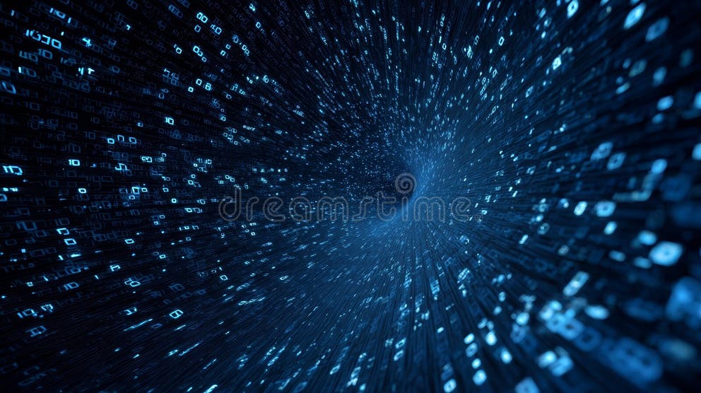 Digital Vortex Displaying Flowing Binary Data in Deep Blue Hues Stock ...