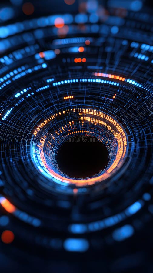 Digital Vortex with Glowing Lines and Data Streams in Blue and Orange ...