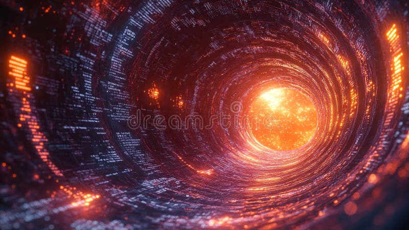 Digital Vortex Tunnel, Fiery Core, Data Stream, Abstract Background, Tech Concept Stock ...