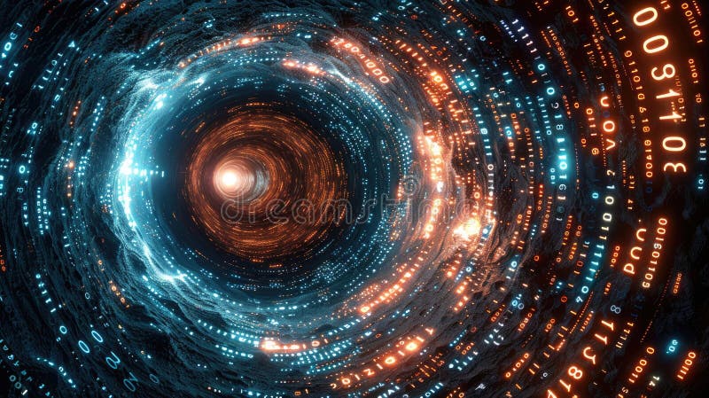 Digital Vortex Tunnel Filled with Glowing Numbers and Light Streaks ...