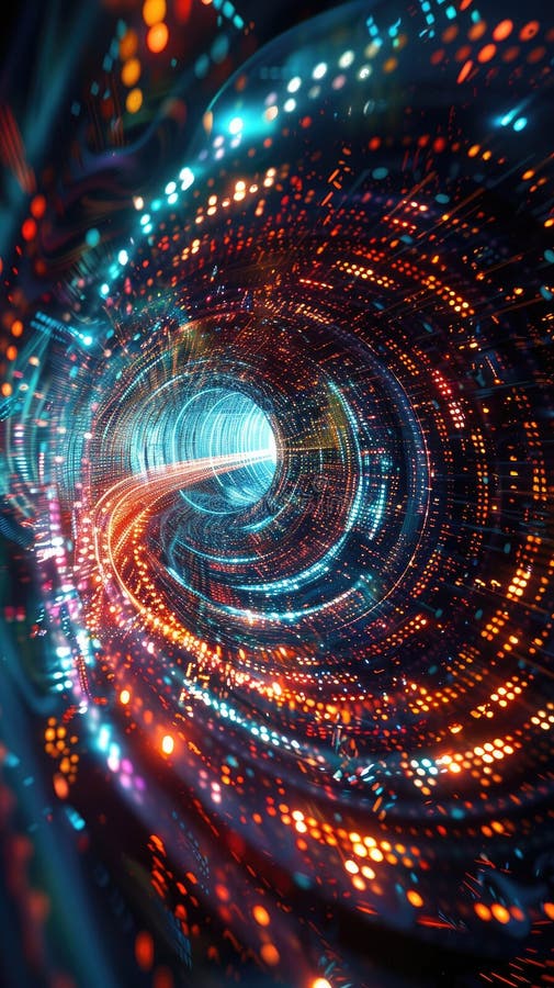 Digital Vortex Tunnel Filled with Glowing Numbers and Light Streaks ...