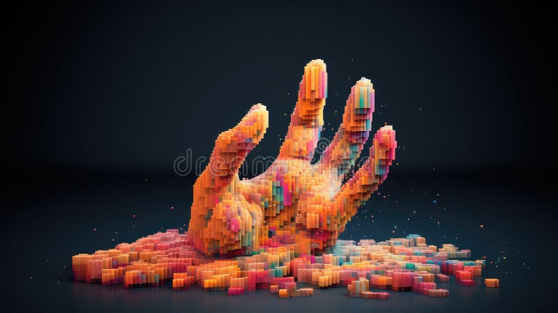 Digital voxel human hand stock illustration. Illustration of connection ...