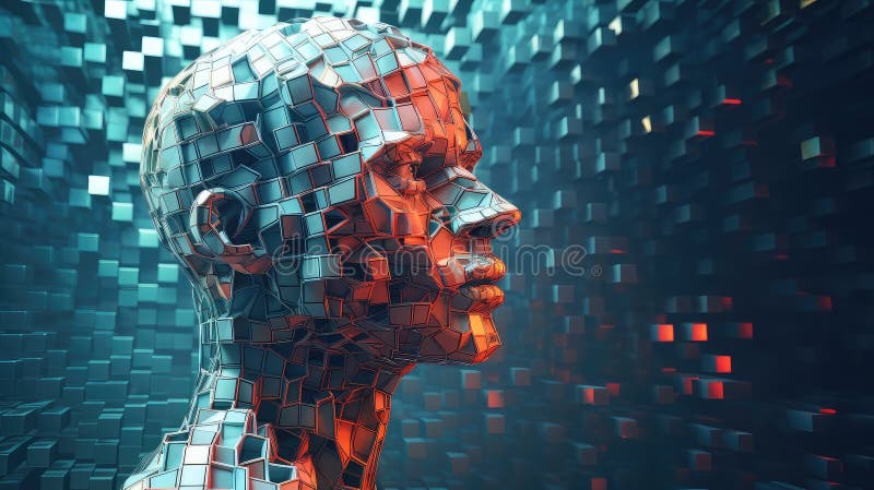 Digital voxel human head stock illustration. Illustration of virtual ...