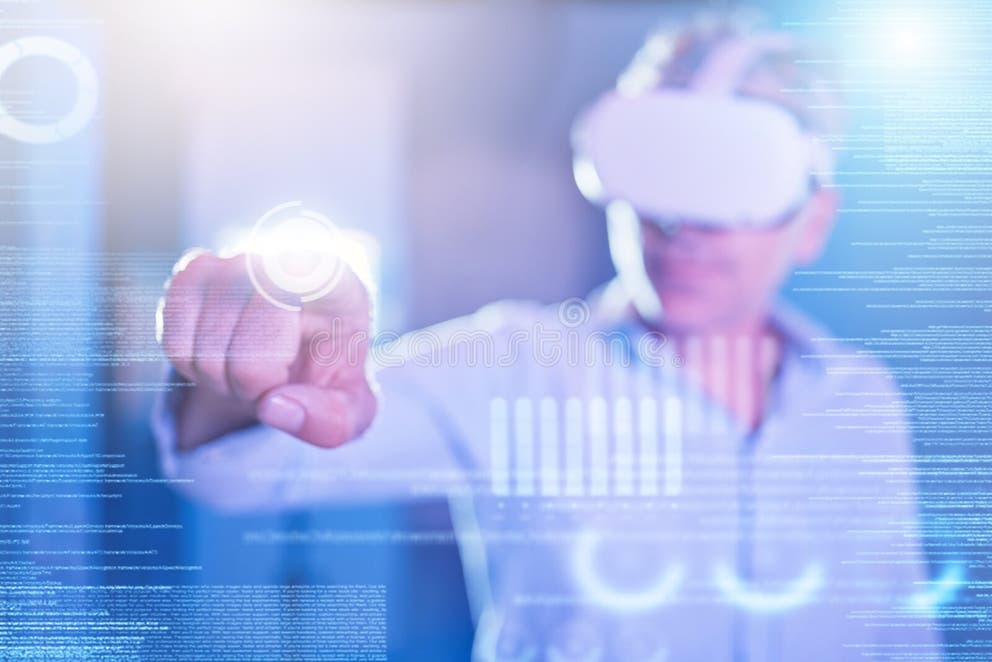 Digital Vr Headset or Software, Developer or Coding User Interface or UX Program Code on 3D Data ...