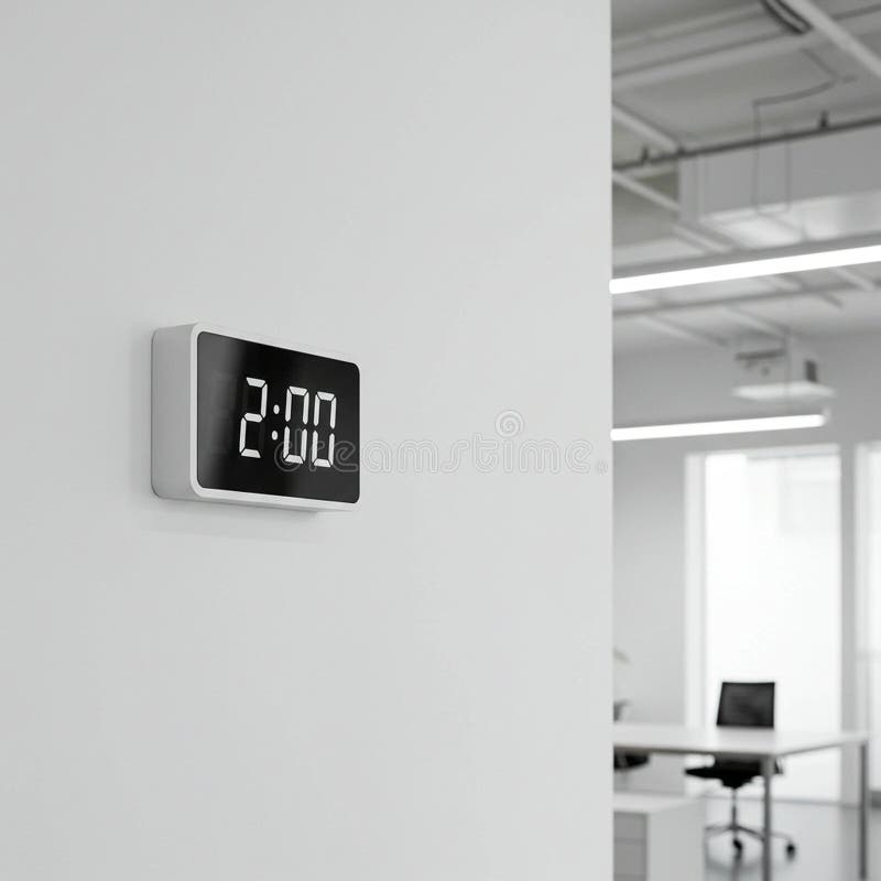 Digital Wall Clock Displays "2:00" in a Modern Office Setting. the ...