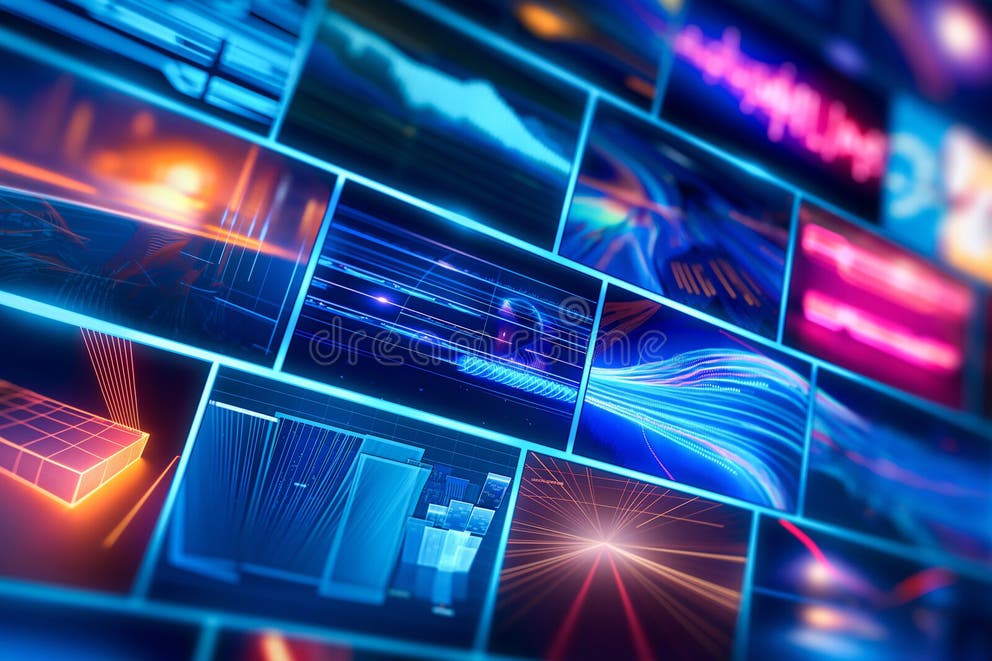 Digital Wall of Futuristic Neon Visuals Stock Photo - Image of glowing ...