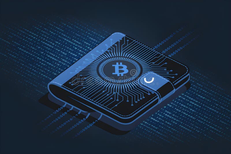 Digital Wallet with Bitcoin Symbol on Binary Backdrop, Highlights ...