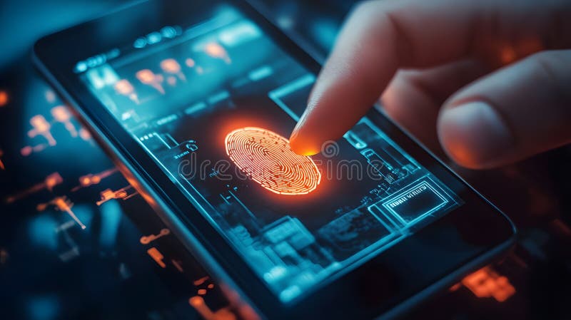 Close Up of Digital Wallet with Fingerprint Scanner Stock Illustration ...