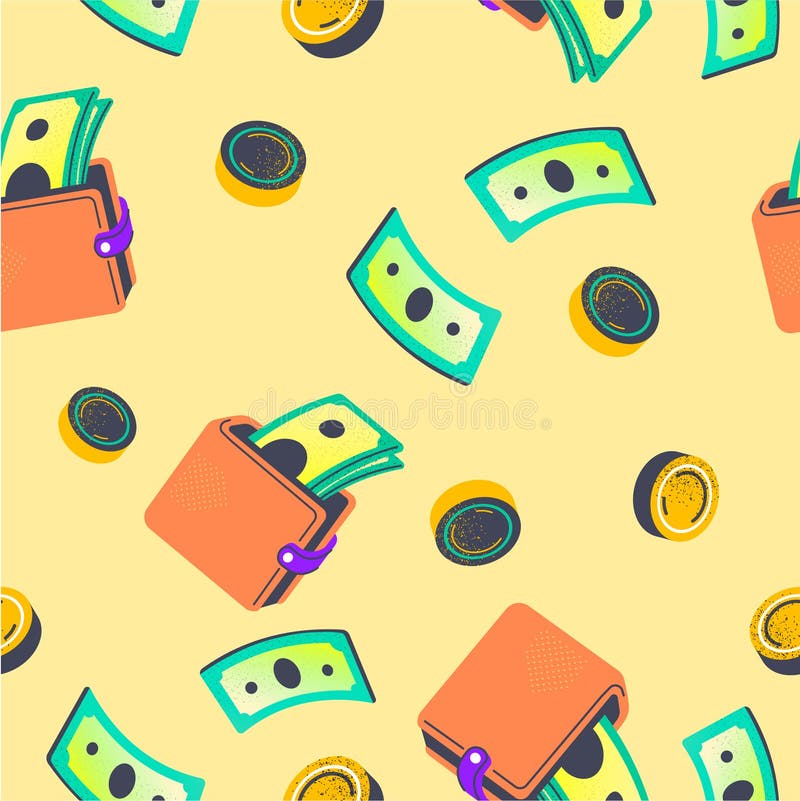 Digital Wallet and Currency Pattern Stock Vector - Illustration of ...