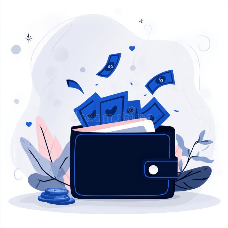 Digital Wallet with Floating Currency and Abstract Elements Stock ...