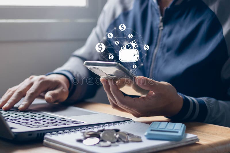 Digital Wallet Icon and Dollar Icon, Online Wallet Business Concept ...