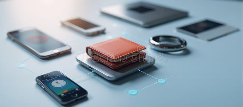 Digital Wallet Icon Surrounded by Interconnected Devices Illustrating ...