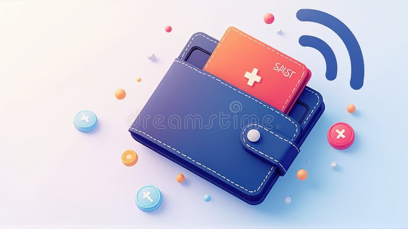 Digital Wallet with Wireless Signal and Plus Signs Stock Illustration ...
