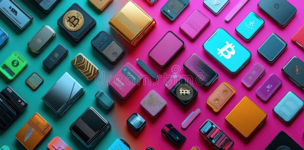 Digital Wallets Array Showcase Modern and Colorful Finance Technology ...