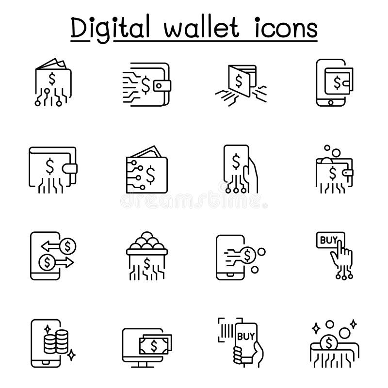 Digital Wallets Icon Set in Thin Line Style Stock Vector - Illustration ...