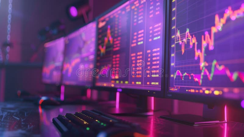 Digital Wallpaper with Charts and Graphs on Multiple Computer Screens ...