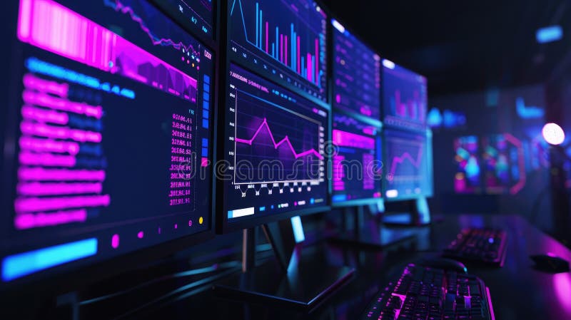 Digital Wallpaper with Charts and Graphs on Multiple Computer Screens ...