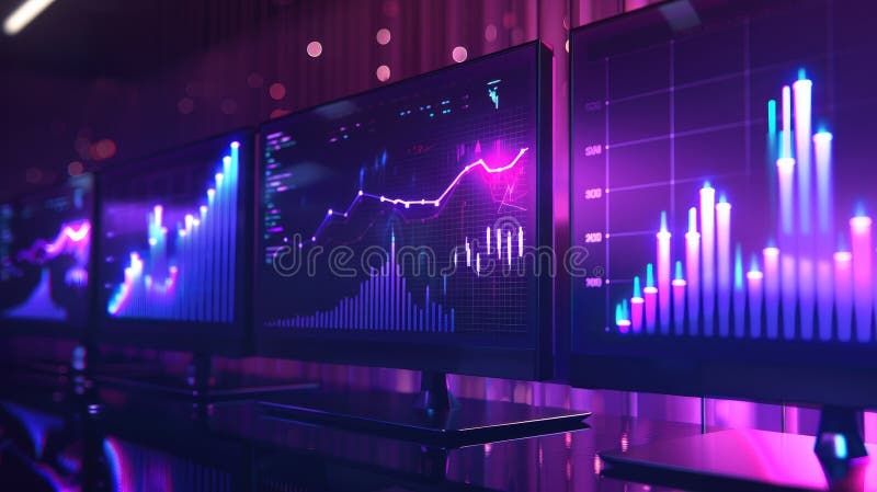 Digital Wallpaper with Charts and Graphs on Multiple Computer Screens ...